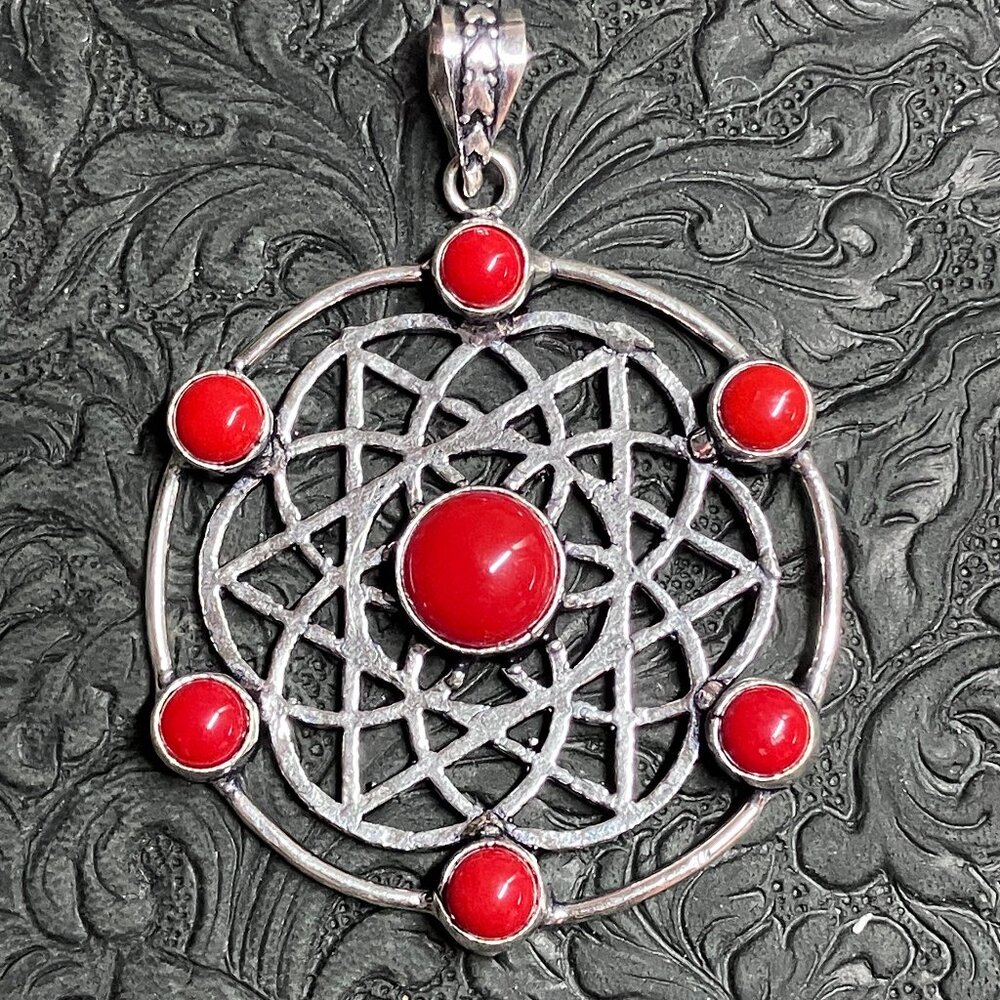 Sacred Geometry Red Coral Pendant Crystal Jewelry - Gem